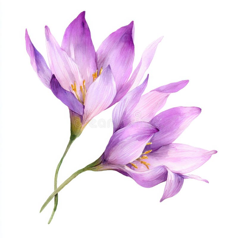 Colchicum Flowers Watercolor Clipart Stock Illustration - Illustration ...