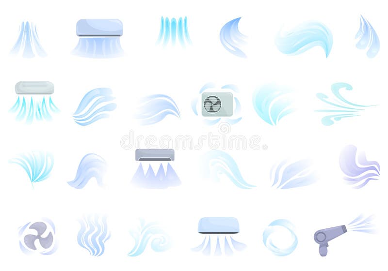 Cold Air Flow Icons Set Cartoon Vector. Wind Air Effect Stock Vector ...