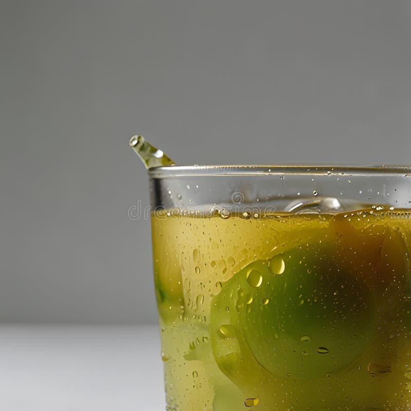 Cold Apple Juice with Visible Condensation and Green Fruit Slice on ...