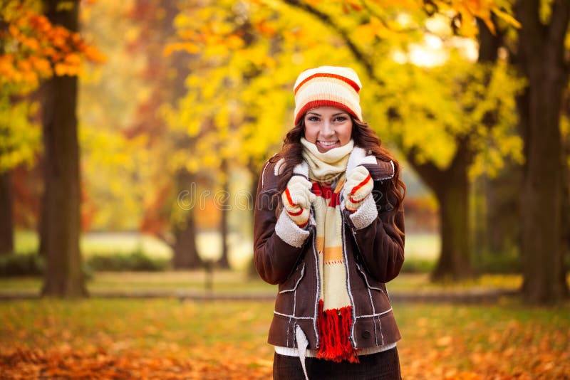 Cold autumn stock photo. Image of jacket, orange, female - 34668522
