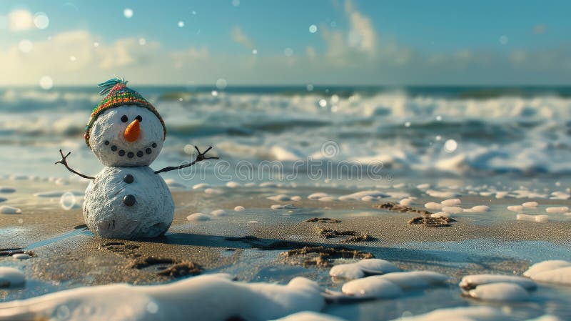 Cold beach snowman stock illustration. Illustration of bucket - 309926539
