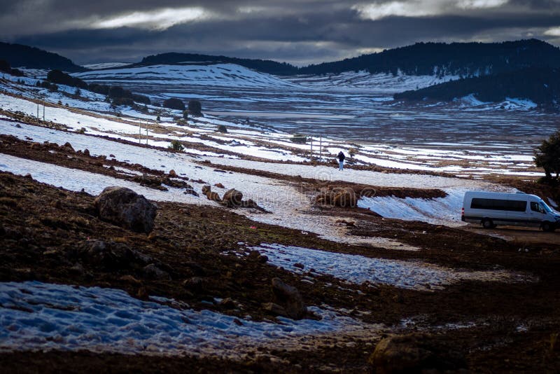 A Cold Beautiful Snowy Day in Michlifen in Winter Stock Photo - Image ...