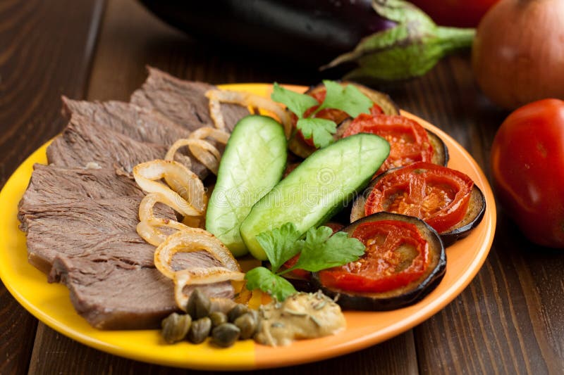 Cold beef with vegetables stock photo. Image of meat - 15962378