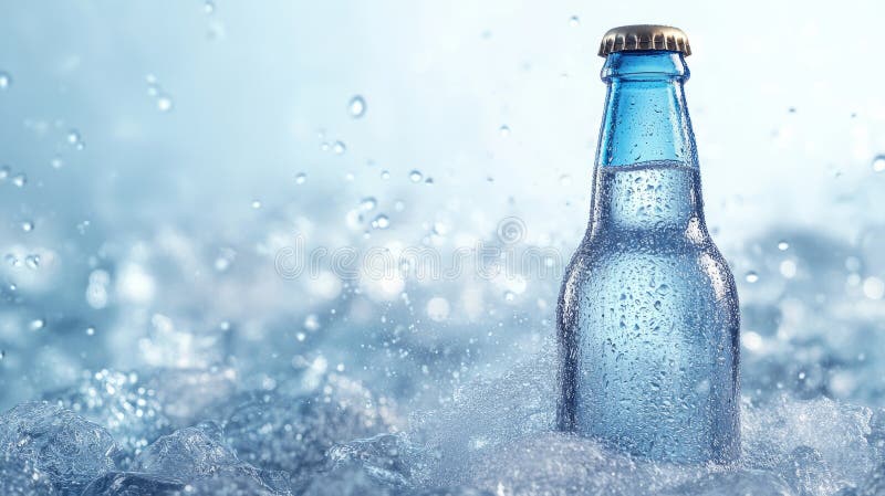 Cold Beer Bottle with Condensation in Ice, Close-up. Stock Image ...