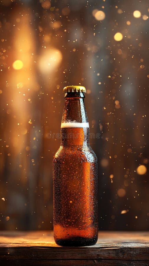 Cold Beer Bottle Dripping with Condensation on Orange Background Stock ...