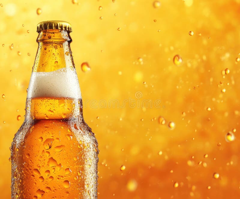 Cold Beer Bottle Dripping with Condensation on Orange Background Stock ...