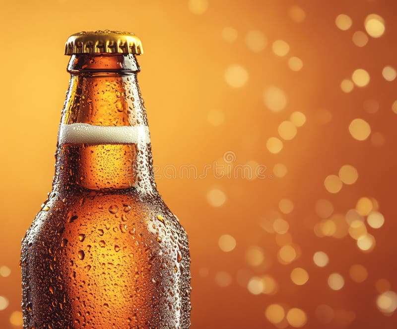 Cold Beer Bottle Dripping with Condensation on Orange Background Stock ...