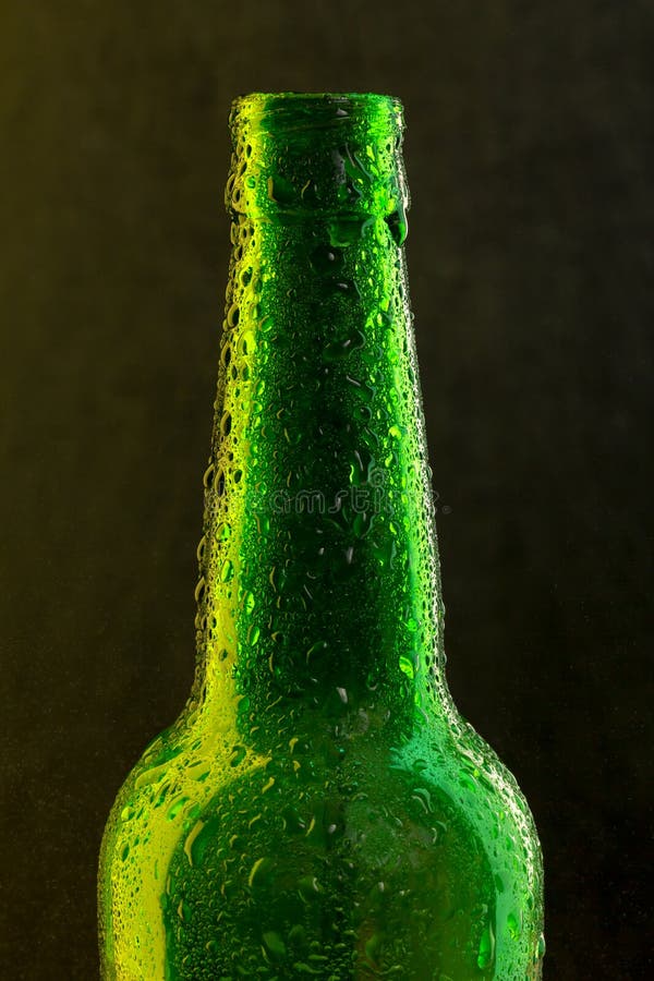 Cold Beer Bottle with Drops on Black Stock Image - Image of liquid ...