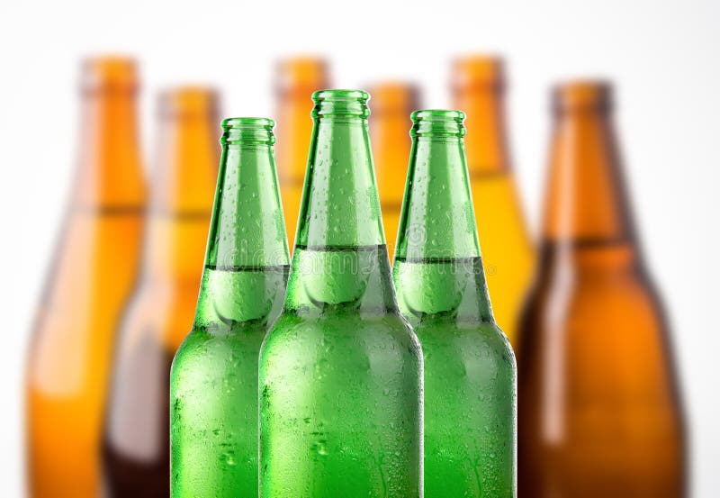 Cold Beer Bottle Stacked on White Background Stock Photo - Image of ...