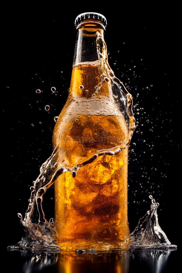 Cold Beer in a Bottle and Water Splash. Generative Ai Image Stock ...
