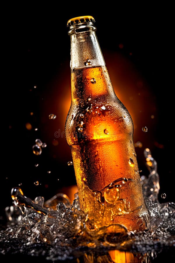 Cold Beer in a Bottle and Water Splash. Generative Ai Image Stock ...