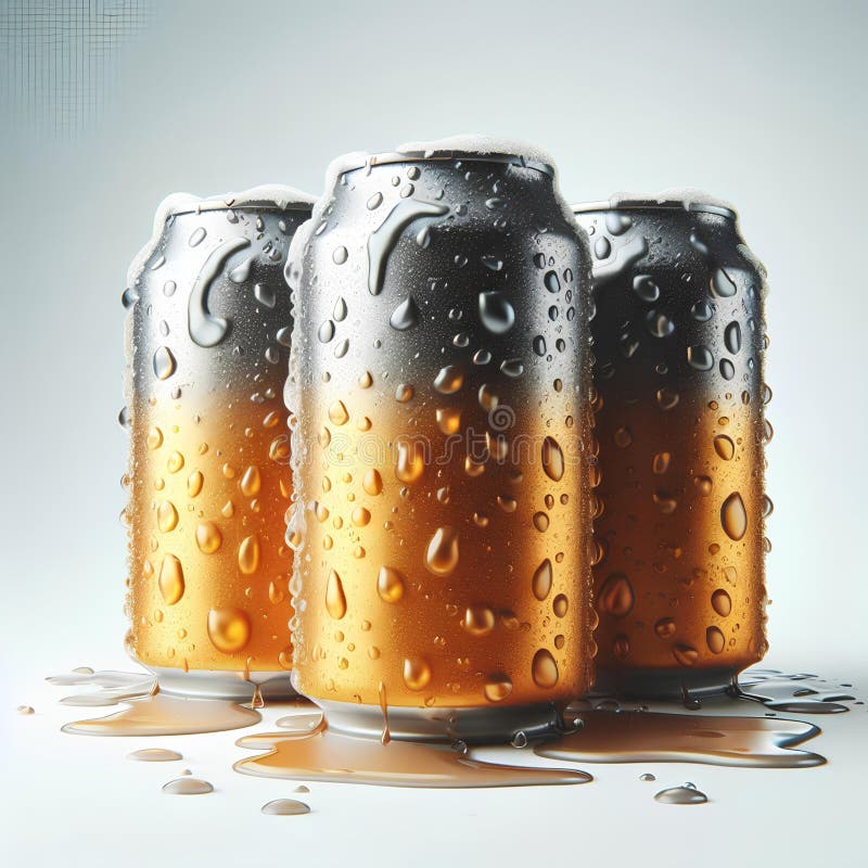 Cold Beer Can with Large Drops of Condensation on Them on White ...