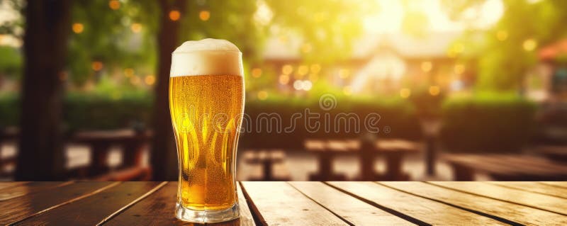Cold Beer in a Beer Garden AI Generated Stock Image - Image of ...