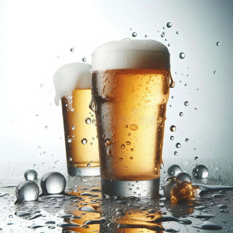 Cold Beer Glass with Large Drops of Condensation on Them on White ...