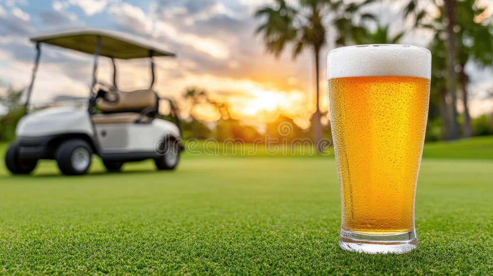 Cold Beer on Golf Course at Sunset. Stock Illustration - Illustration ...