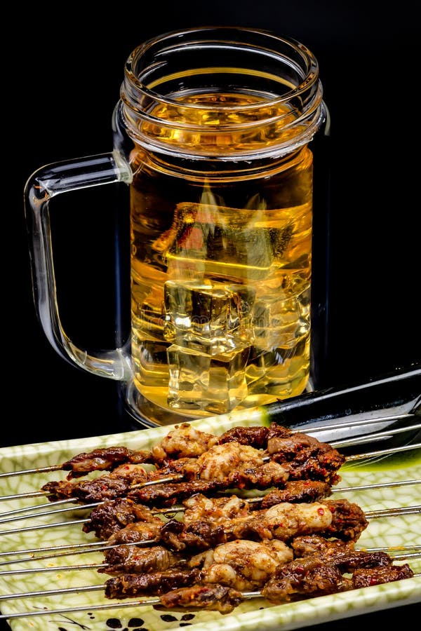 Cold beer and kebab stock photo. Image of cubes, diet - 194205174