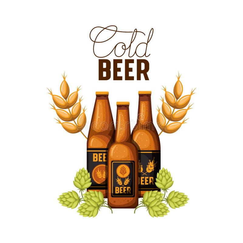 Cold Beer Label with Box and Beer Bottles Stock Vector - Illustration ...