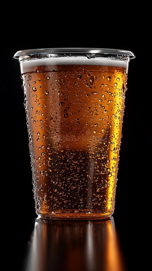 Cold Beer in Plastic Cup with Condensation Refreshing Drink Beverage ...
