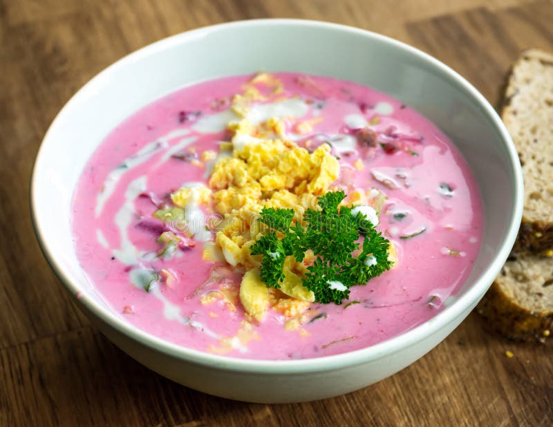 Cold Beetroot Soup with Beef, Vegetables and Eggs Stock Image - Image ...