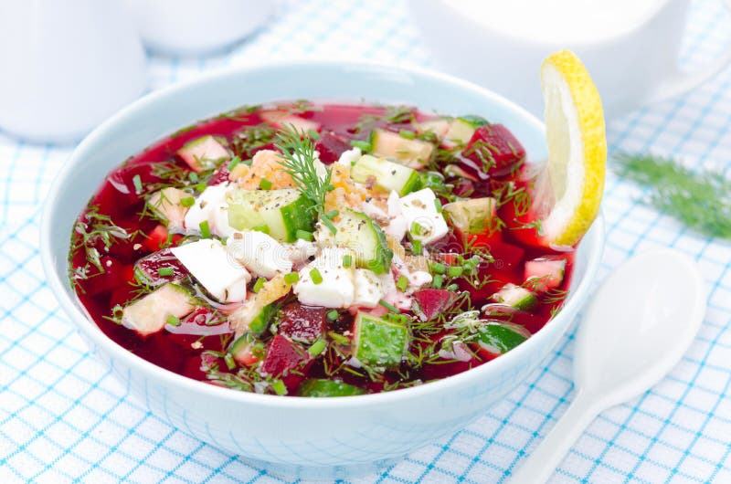 Cold Beetroot Soup with Cucumbers, Eggs and Herbs Stock Image - Image ...