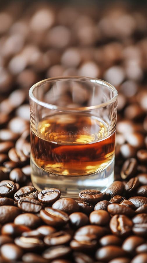 Cold Beverage with Ice Cubes and Coffee Beans on a Rustic Surface Stock ...