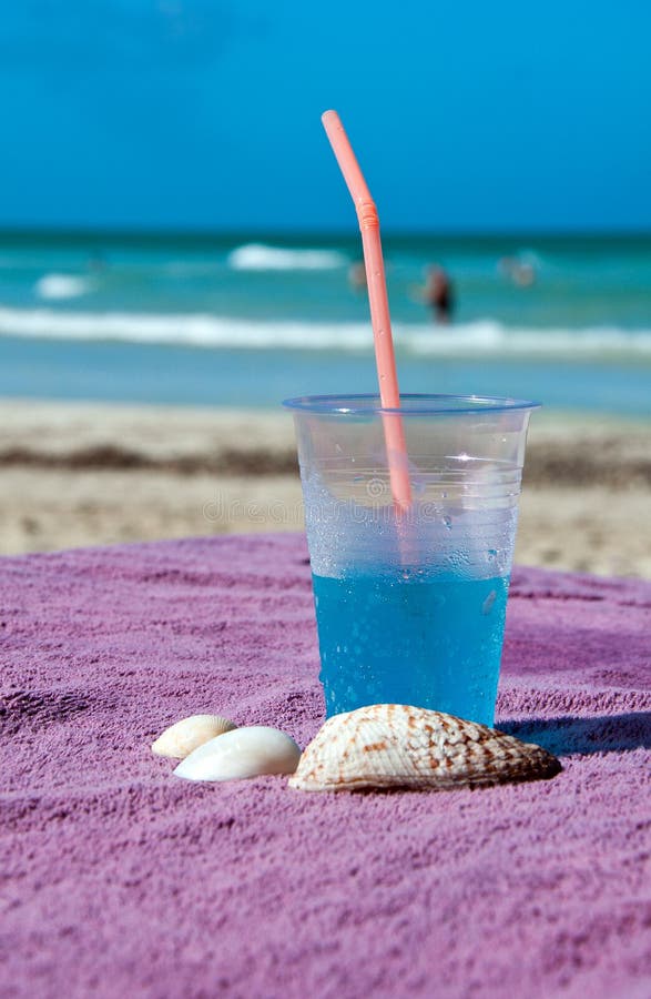 Cold Blue Drink on the Tropical Beach Stock Photo - Image of coast ...