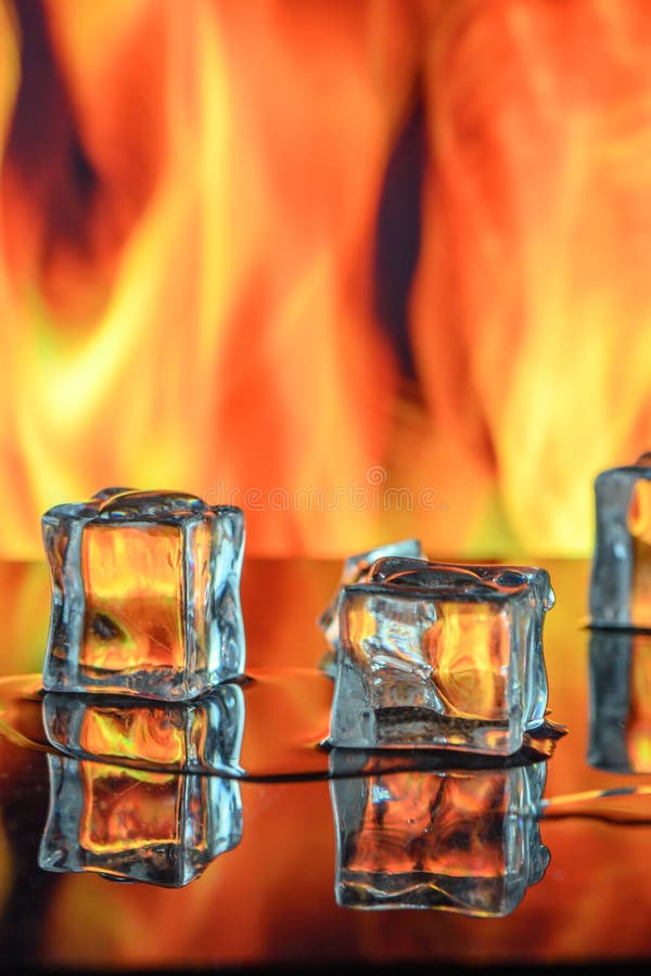 Cold Blue Frozen Ice, Melting Over Hot Red Fire. 2 Stock Illustration ...