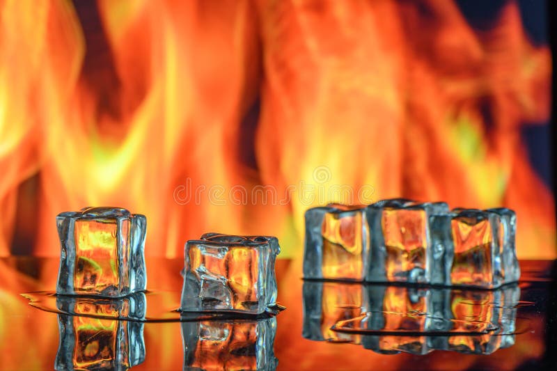 Cold Blue Frozen Ice, Melting Over Hot Red Fire. 1 Stock Image - Image ...