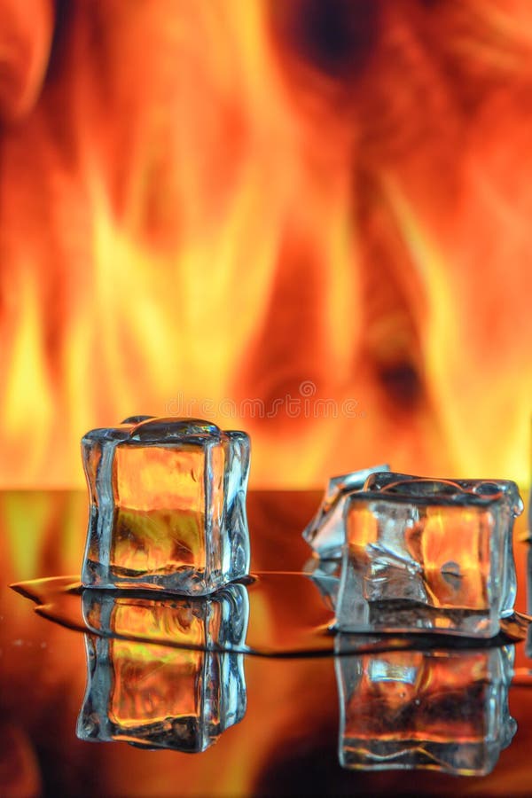 Cold Blue Frozen Ice, Melting Over Hot Red Fire Stock Photo - Image of ...