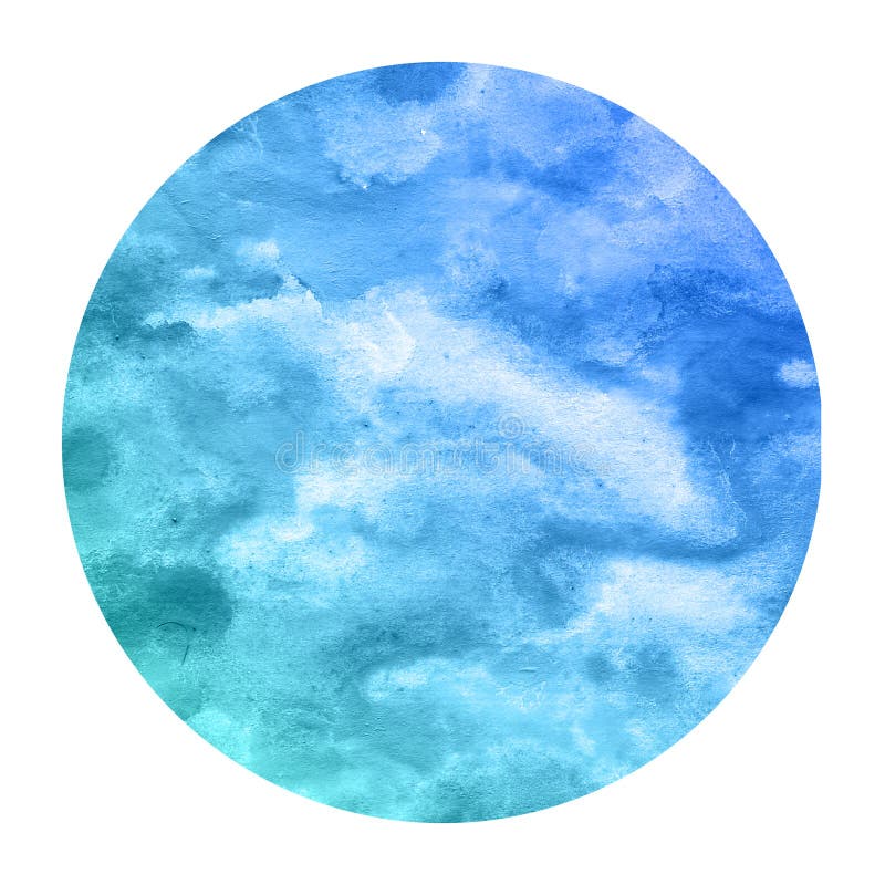 Cold Blue Hand Drawn Watercolor Circular Frame Background Texture with ...