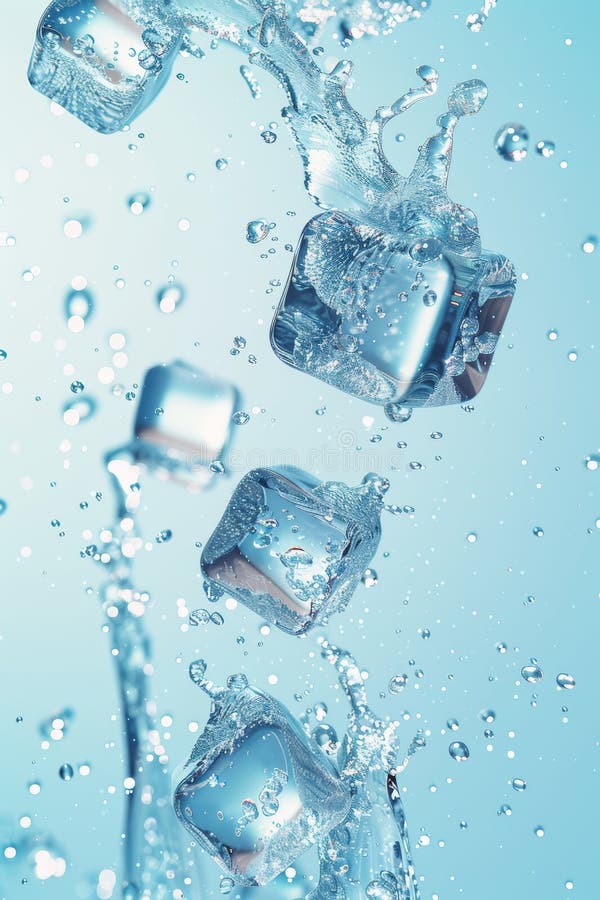 Cold Blue Ice Cubes Background Banner Panorama in Light Chilly Blue ...