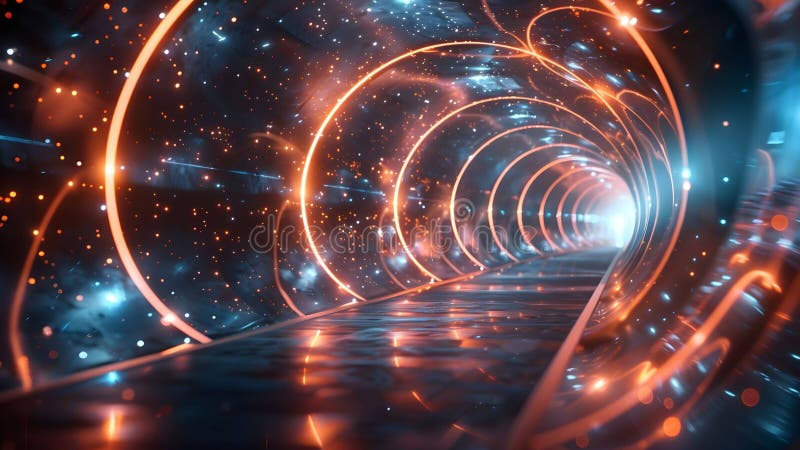 Cold Blue Light in Metallic Corridor. Stock Illustration - Illustration ...