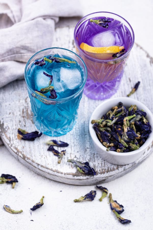 Cold Blue and Purple Tea Butterfly Pea Stock Photo - Image of beverage ...