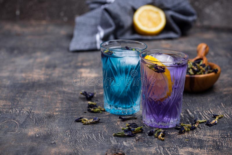 Cold Blue and Purple Tea Butterfly Pea Stock Image - Image of lemon ...