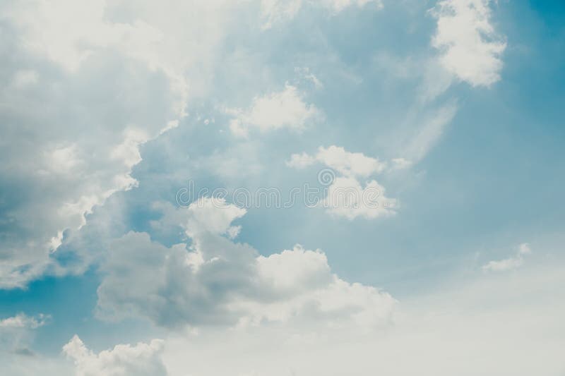 Cold Blue Sky with Fluffy and Cirrocumulus White Clouds, Toned Stock ...