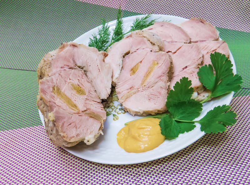 Cold boiled pork stock photo. Image of platter, cucumber - 94803530