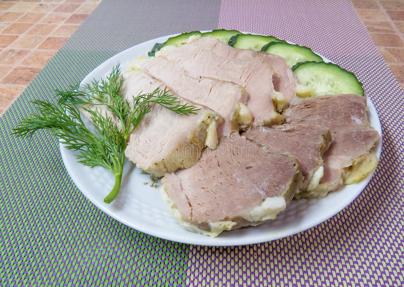 Cold boiled pork stock image. Image of cucumber, platter - 94803535