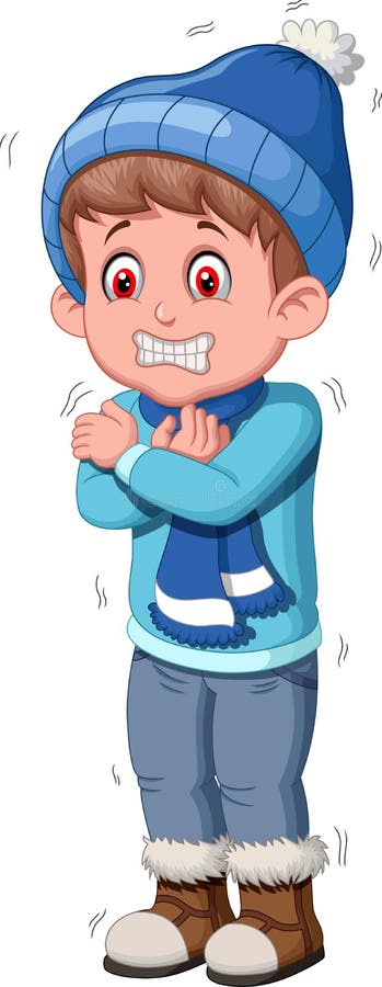Cold Boy in Red Jacket with Scarf and Hat Cartoon Stock Illustration ...