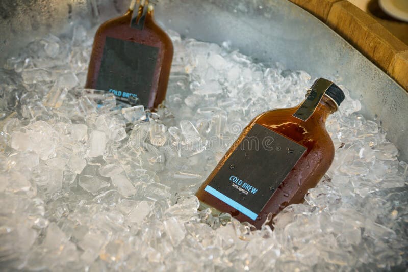 Cold Brew Coffee Bottle on Ice Stock Image - Image of night, corn ...