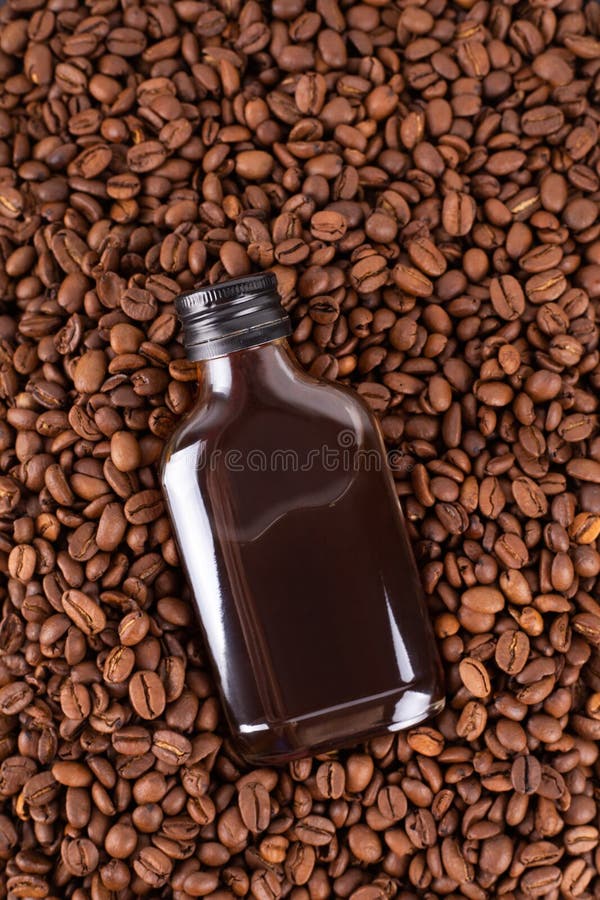 Cold Brew Coffee Bottle Mockup on Coffee Beans. Arabica, Ready To Drink ...