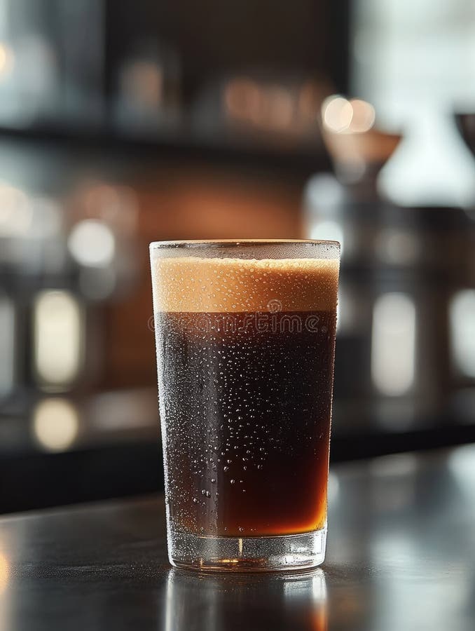 Cold Brew Coffee in a Glass with Frothy Top on a Cafe Counter. Stock ...