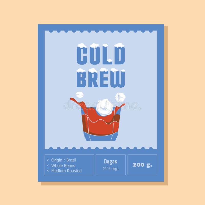 Cold Brew Coffee Label with Ice Cube Stock Vector - Illustration of ...