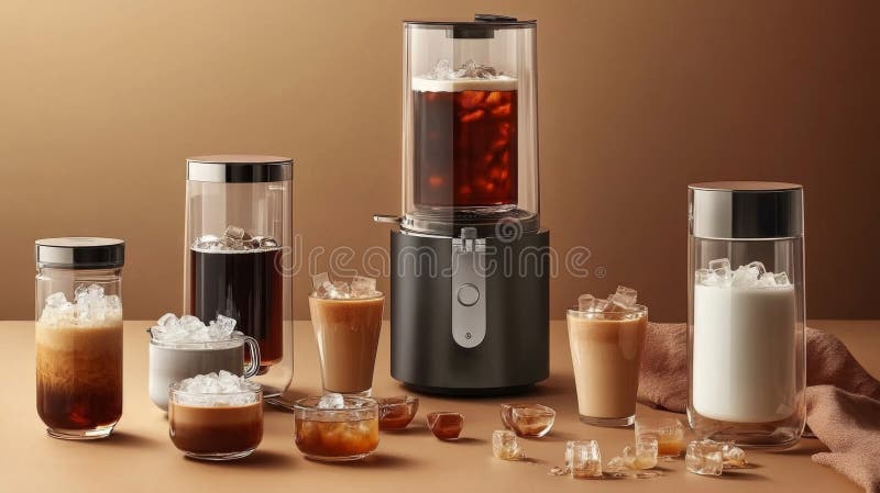 Cold Brew Coffee Maker with Iced Coffee and Milk Stock Illustration ...