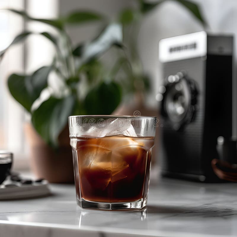 Cold Brew with Ice in a Glass Glass on the Kitchen Table. Coffee Drinks ...