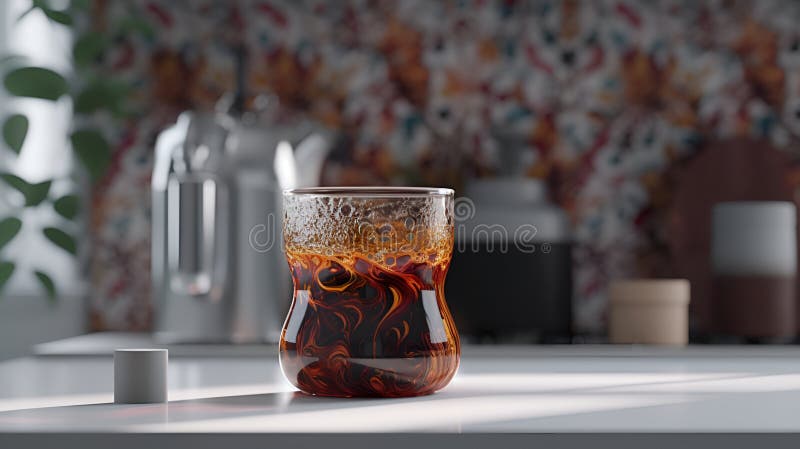 Cold Brew with Ice in a Glass Glass on the Kitchen Table. Coffee Drinks ...
