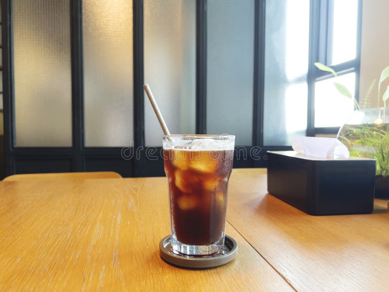 Cold Brew Iced Coffee on Table, at Office. Americano Coffee Menu. Stock ...