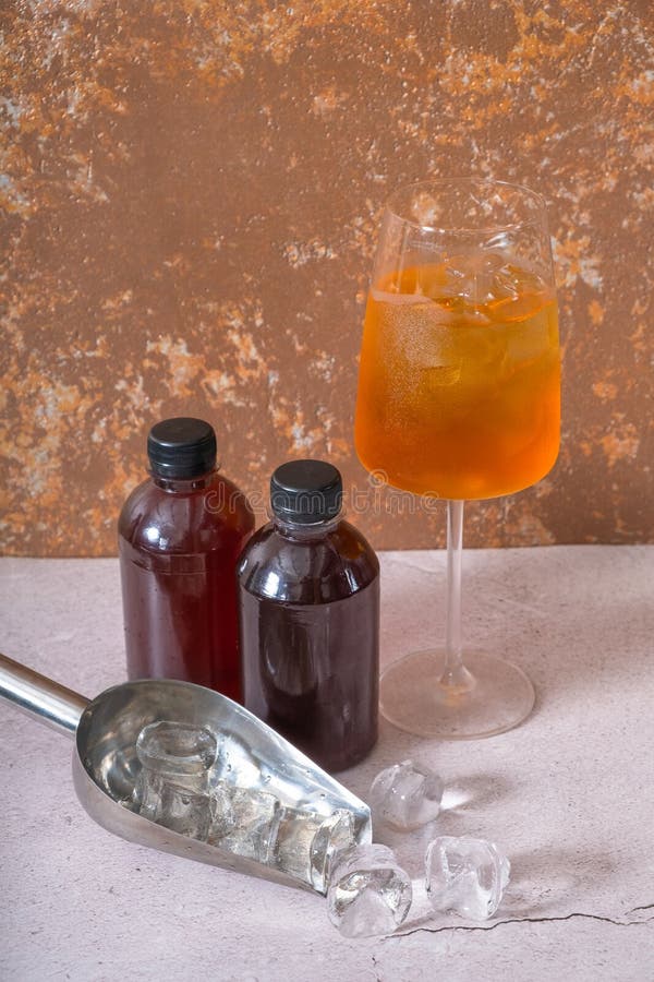 Cold Brew Tonic Coffee in Glass and Cold Brew Coffee in Bottles and Ice ...