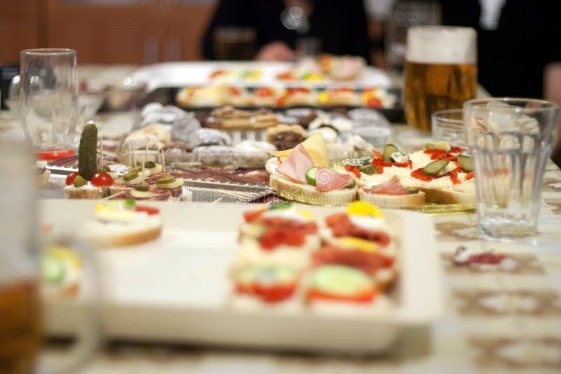 Cold Buffet on Party Table - Selection of Sandwiches Stock Photo ...