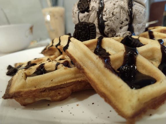 Cold Chocolate Ice Cream Waffles Stock Photo - Image of dessert, food ...