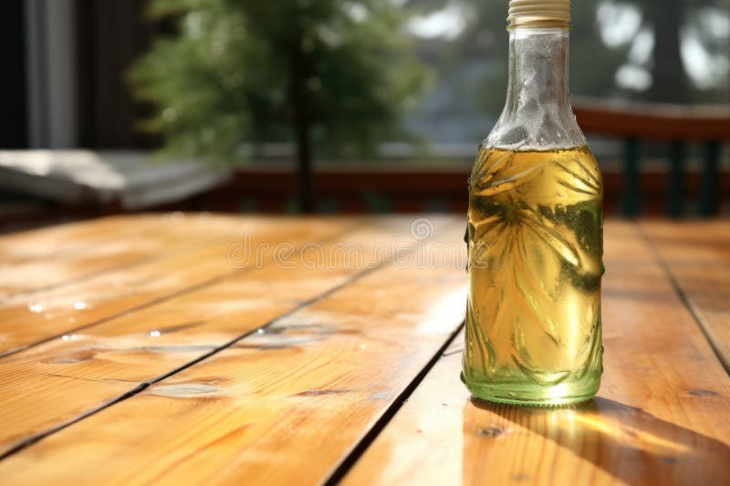 Cold Cider Bottle Sweating on a Pine Table Stock Illustration ...